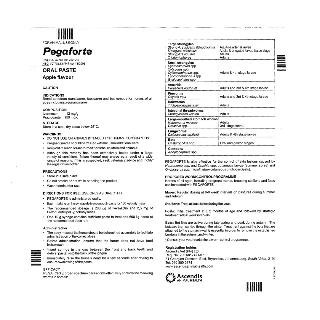 Pegaforte Oral Paste Broad Spectrum equine parasiticide (10g) - Vet ...