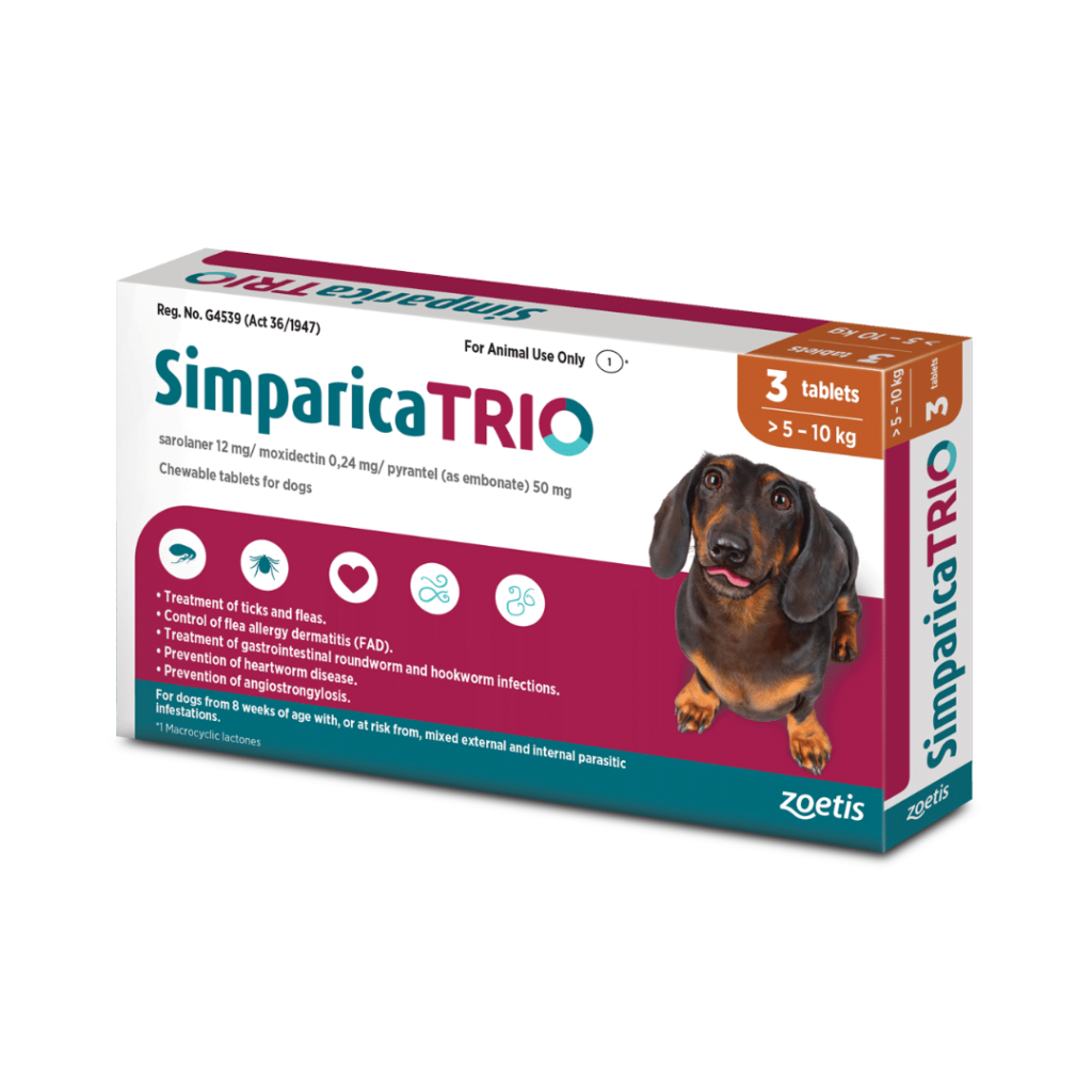 Simparica TRIO for Dogs 5.1kg - 10kg Light Brown 3 Chews - Vet Products ...