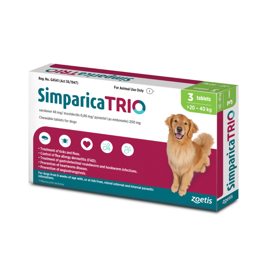 Simparica TRIO for Dogs 20.1kg - 40kg Green 3 Chews - Vet Products Online