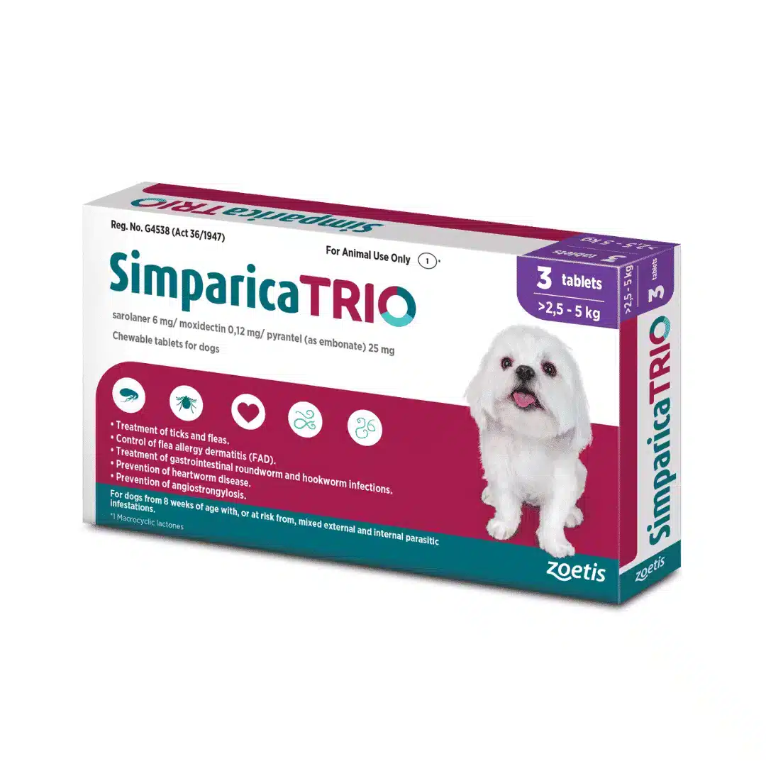 Simparica TRIO for Dogs >2.5kg - 5kg Purple - Single Tablet - Vet ...